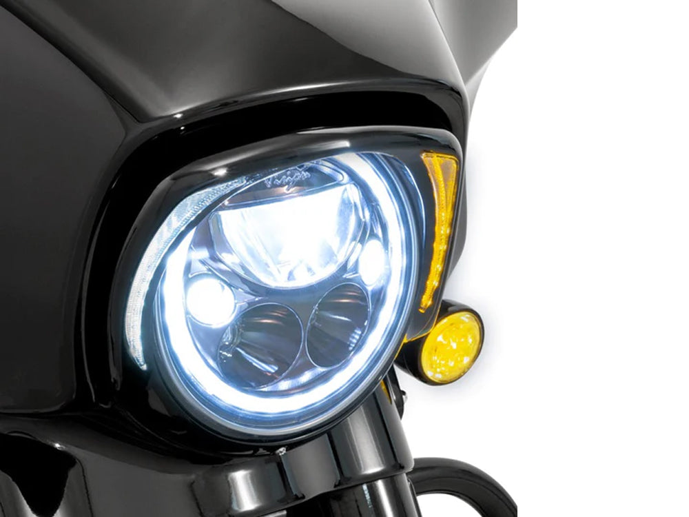 Fang LED Headlight Bezel with Amber Turn Signals & White Running Light ...