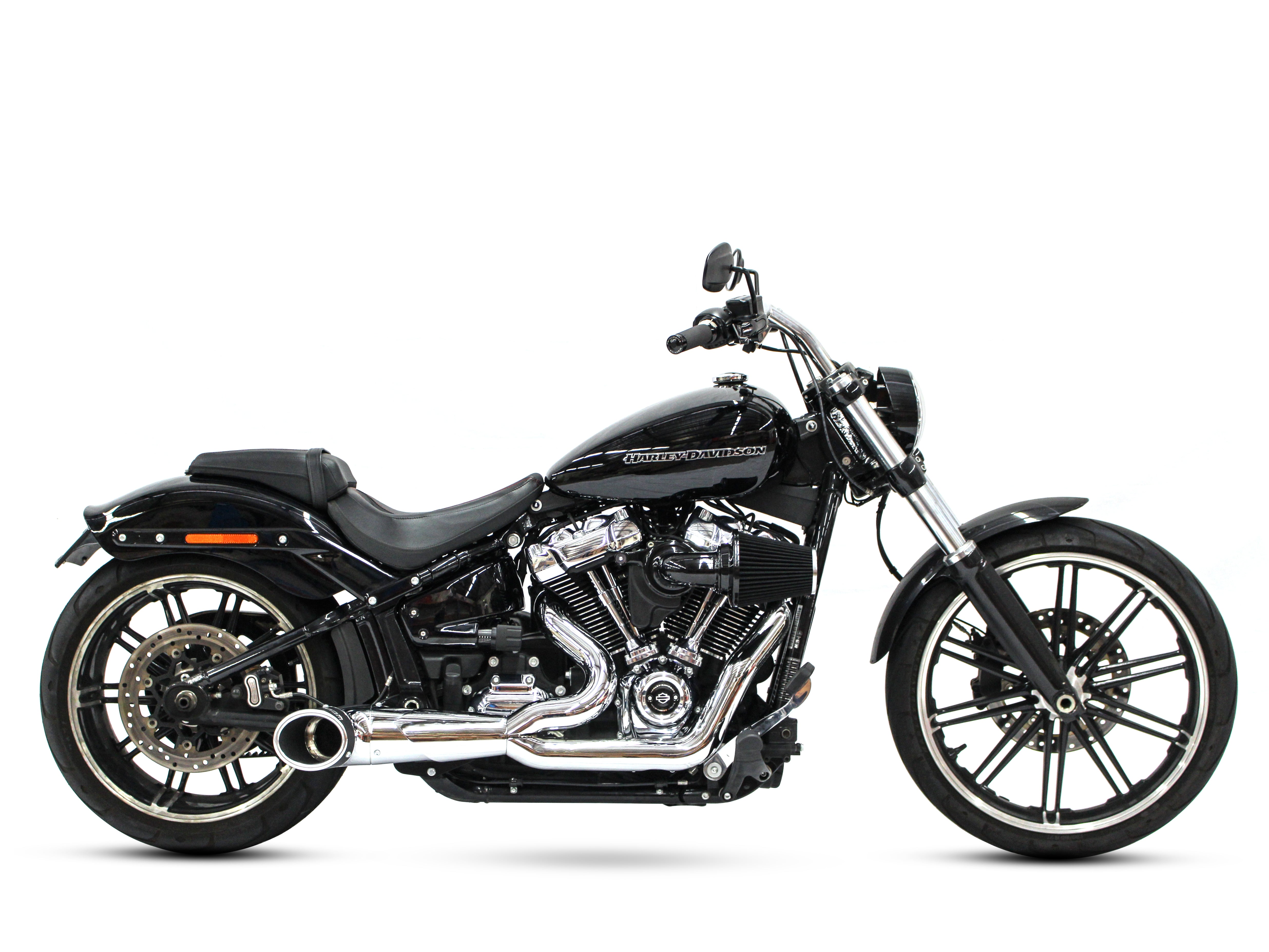 Turnout 2-into-1 Exhaust – Chrome with Black End Cap. Fits Softail 201 ...