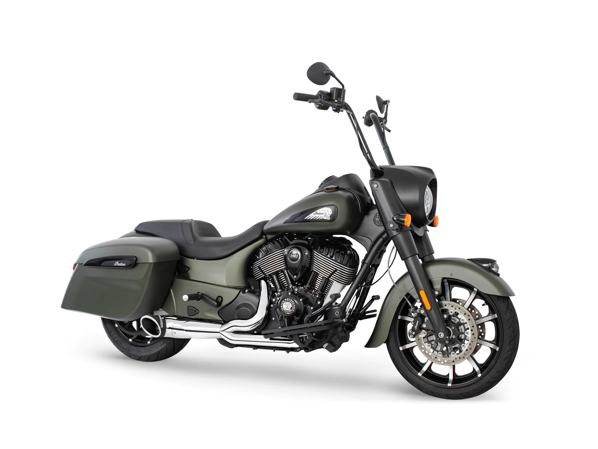 Turnout 2-into-1 Exhaust – Chrome with Black End Cap. Fits Indian Big ...